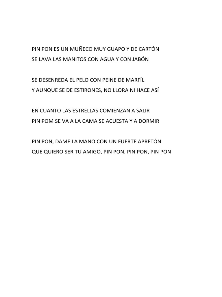 Canción Infantil de Pin Pon | PDF | Cocina, comidas y vino | Novela ...