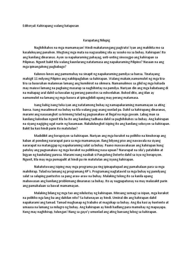Editoryal-Kahirapang Walang Katapusan | PDF