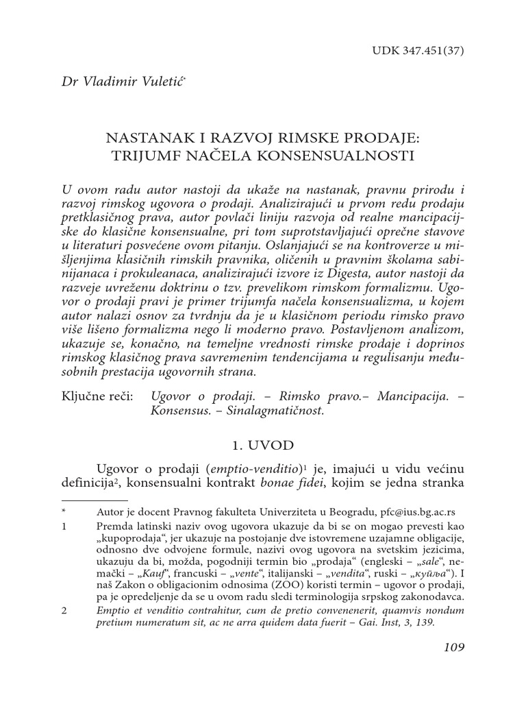 Vuletic-Nastanak I Razvoj Rimske Prodaje | PDF