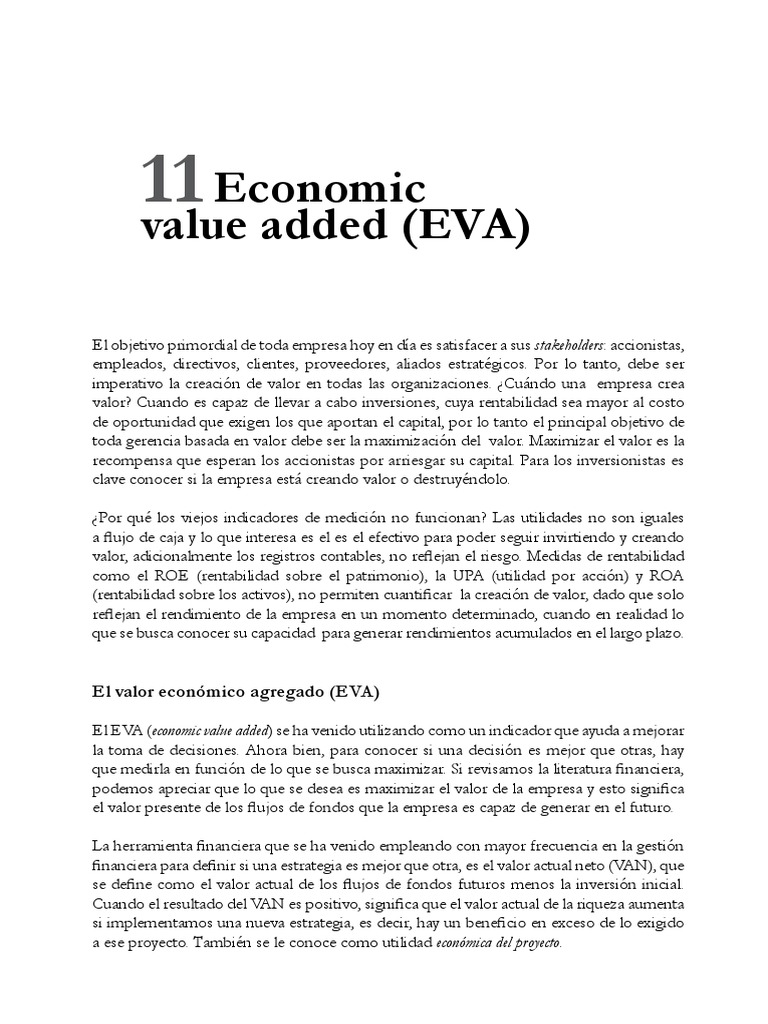Valor Económico Agregado (EVA) en Finanzas | PDF | Compartir (Finanzas ...