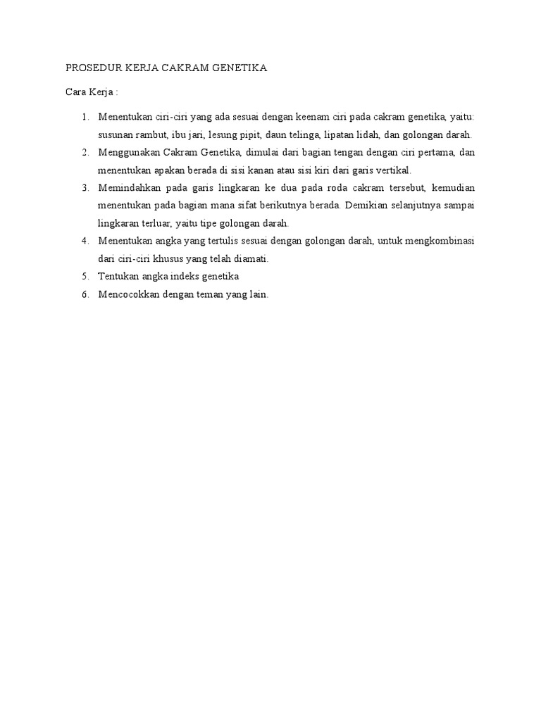 Prosedur Kerja Cakram Genetika | PDF