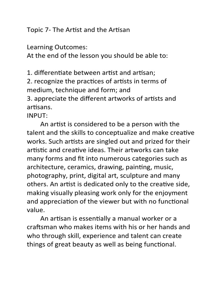 Artist vs Artisan: Key Differences Explained | PDF | Aesthetics | The Arts
