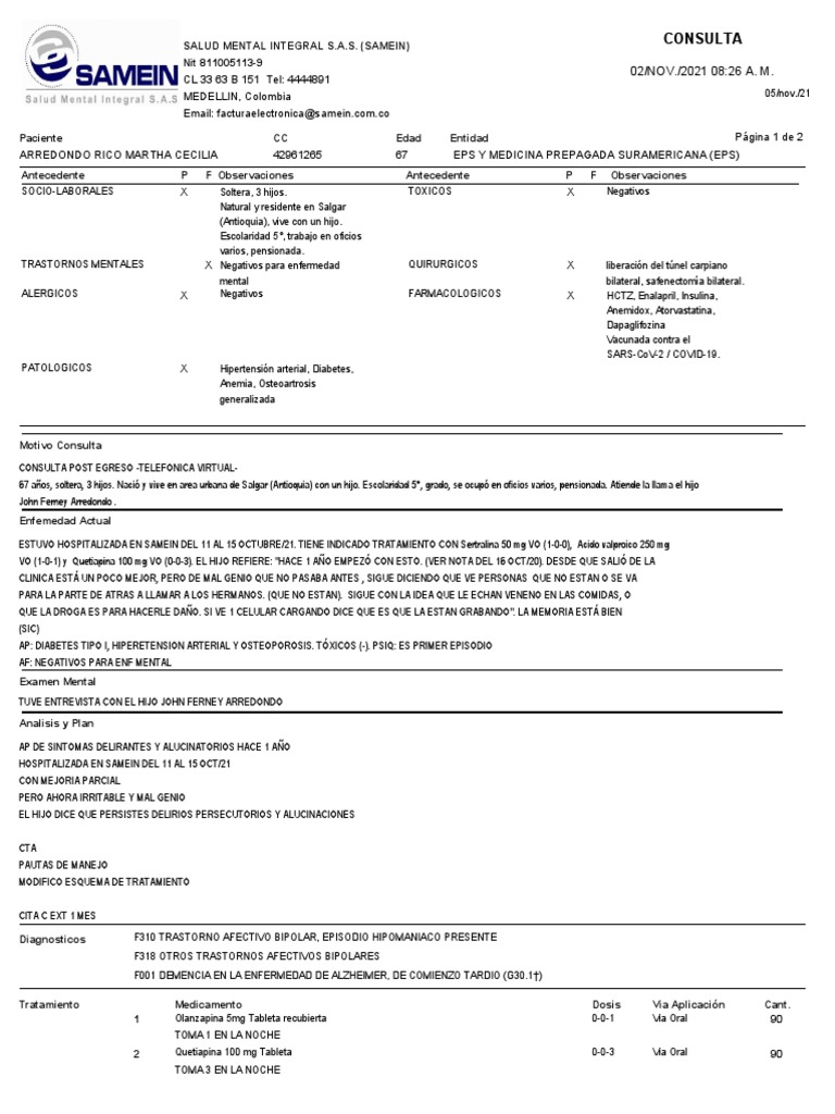 HC MARTHA Samein | PDF | Desorden bipolar | Enfermedades y trastornos