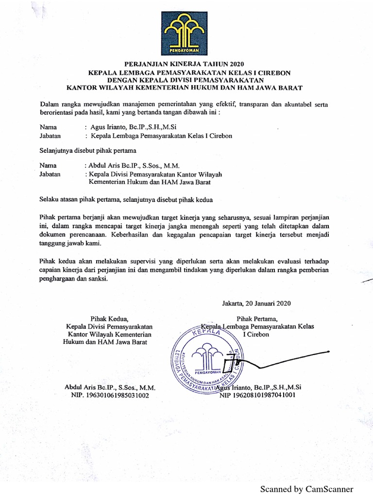 B. Dokumen Rencana Kinerja Tahunan (RKT) Renja Satker, Perjanjian ...