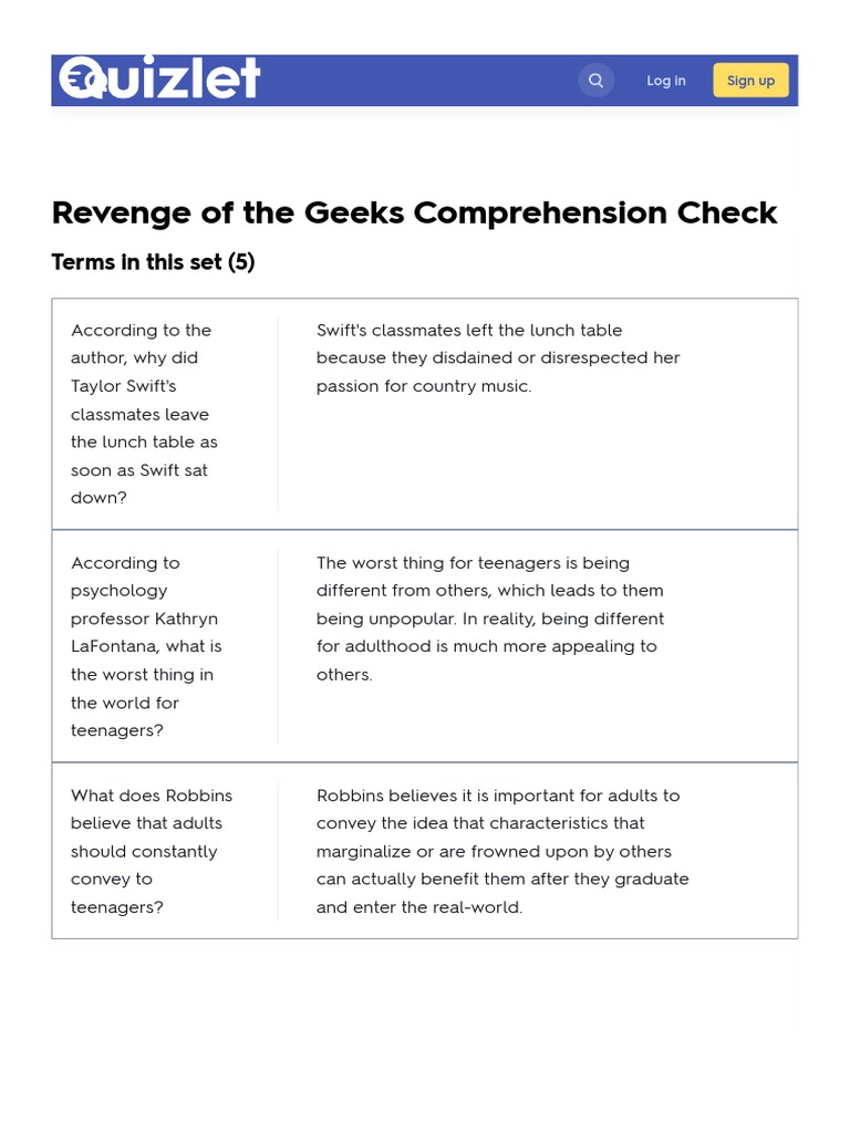 Revenge of The Geeks Comprehension Check Flashcards Quizlet | PDF