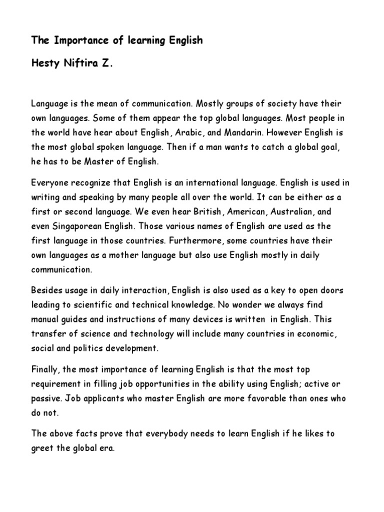 The Importance of Learning English | PDF | English Language | Cognition