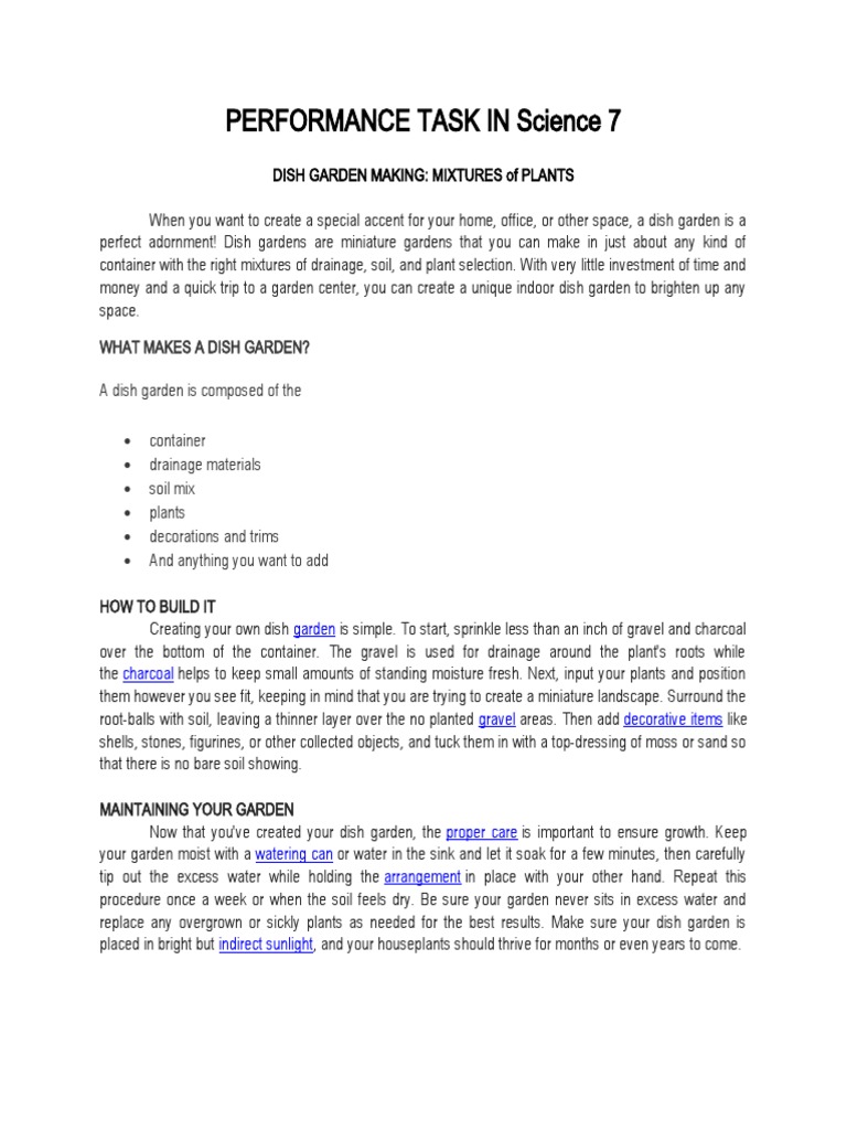 PERFORMANCE TASK IN Science 7 | PDF | Gardens | Soil