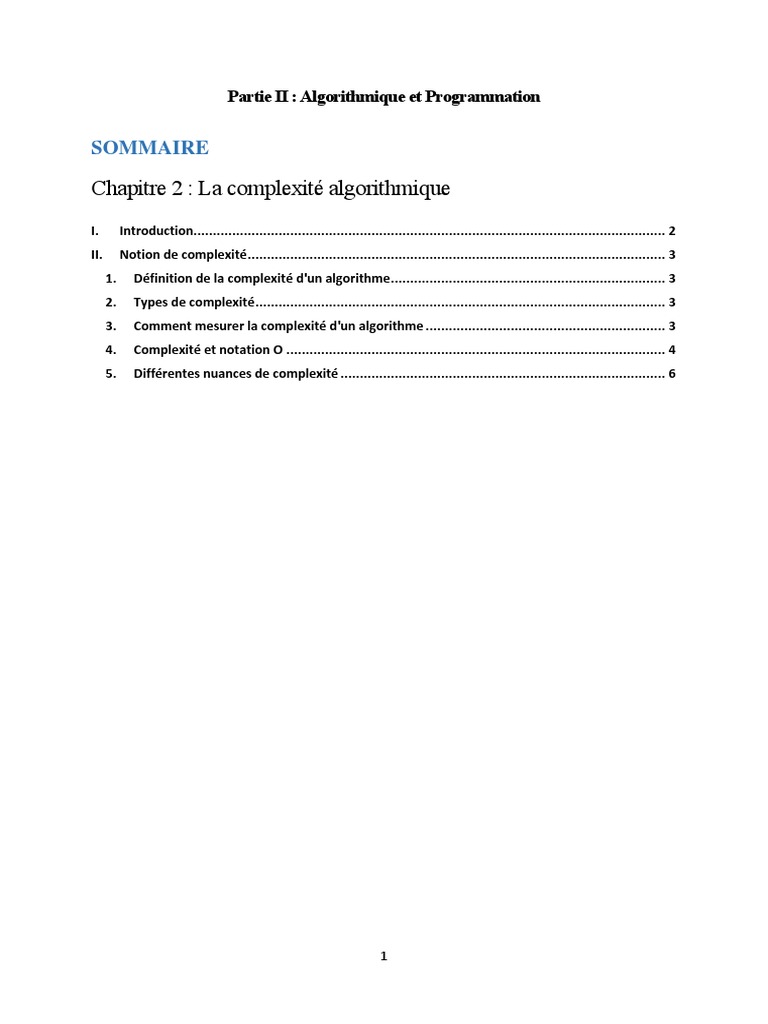 Cours - Chapitre 6 - Complexité Algorithmique | PDF | Théorie de la complexité (informatique ...