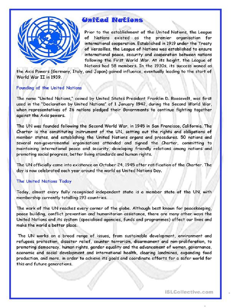 United Nations - Reading Text 1 | PDF