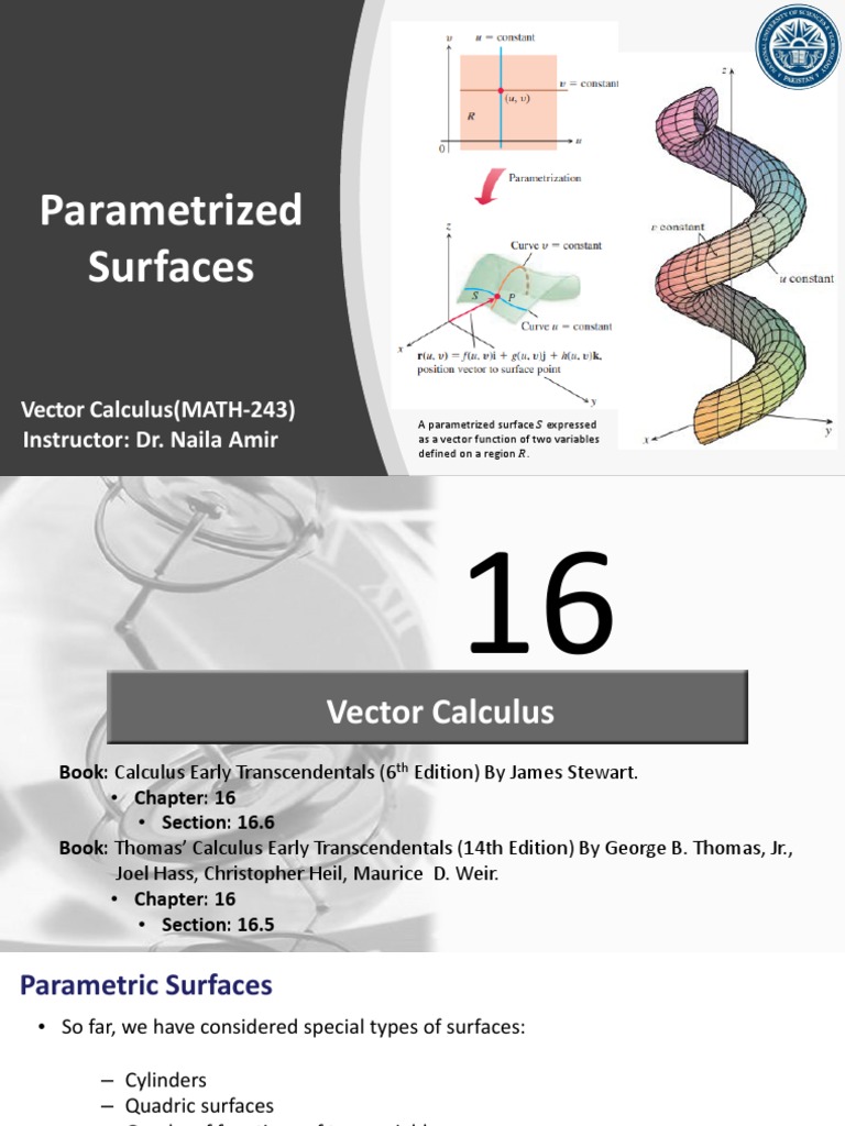 Parametrized Surfaces: Vector Calculus (MATH-243) Instructor: Dr. Naila ...