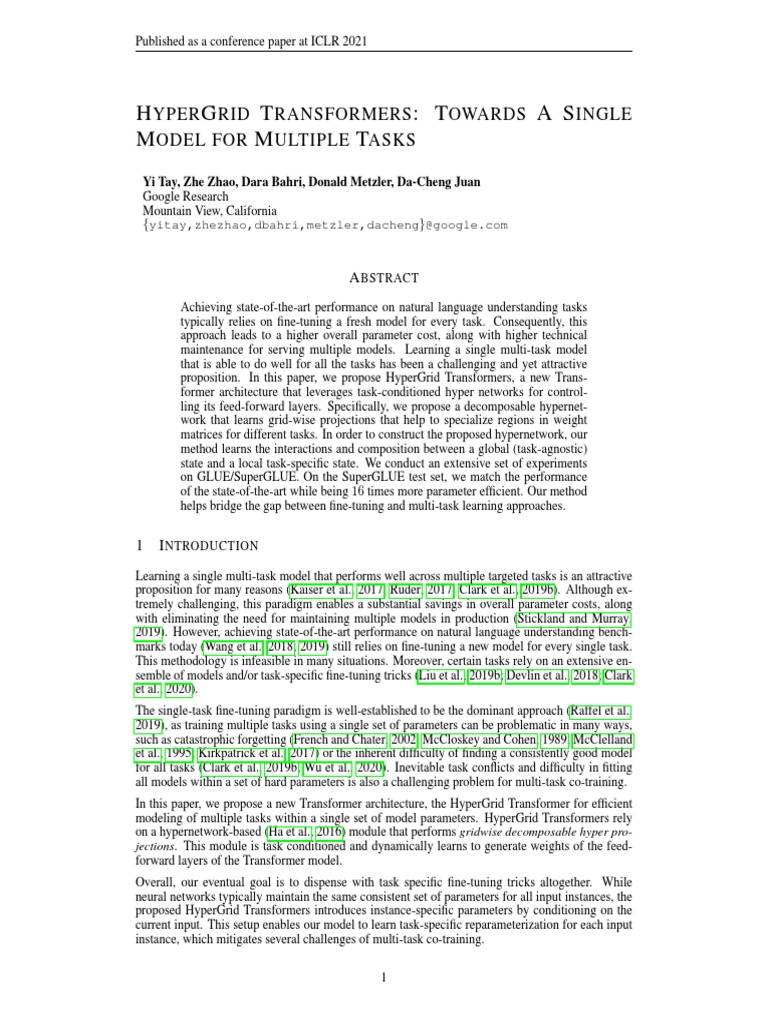 Hypergrid Transformers Towards A Single Model For Multiple Tasks | PDF | Learning | Cognition
