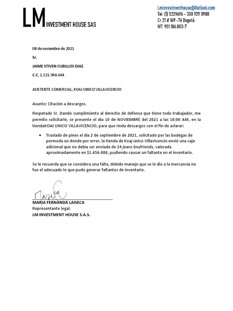 Descargos Jaime Cubillos | PDF | Finanzas y dinero | Derecho