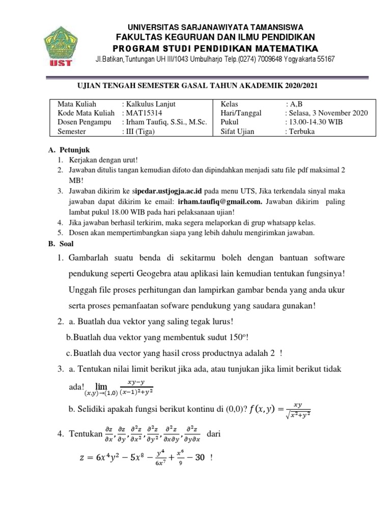 Uts - Kalkulus Lanjut 2020 | PDF
