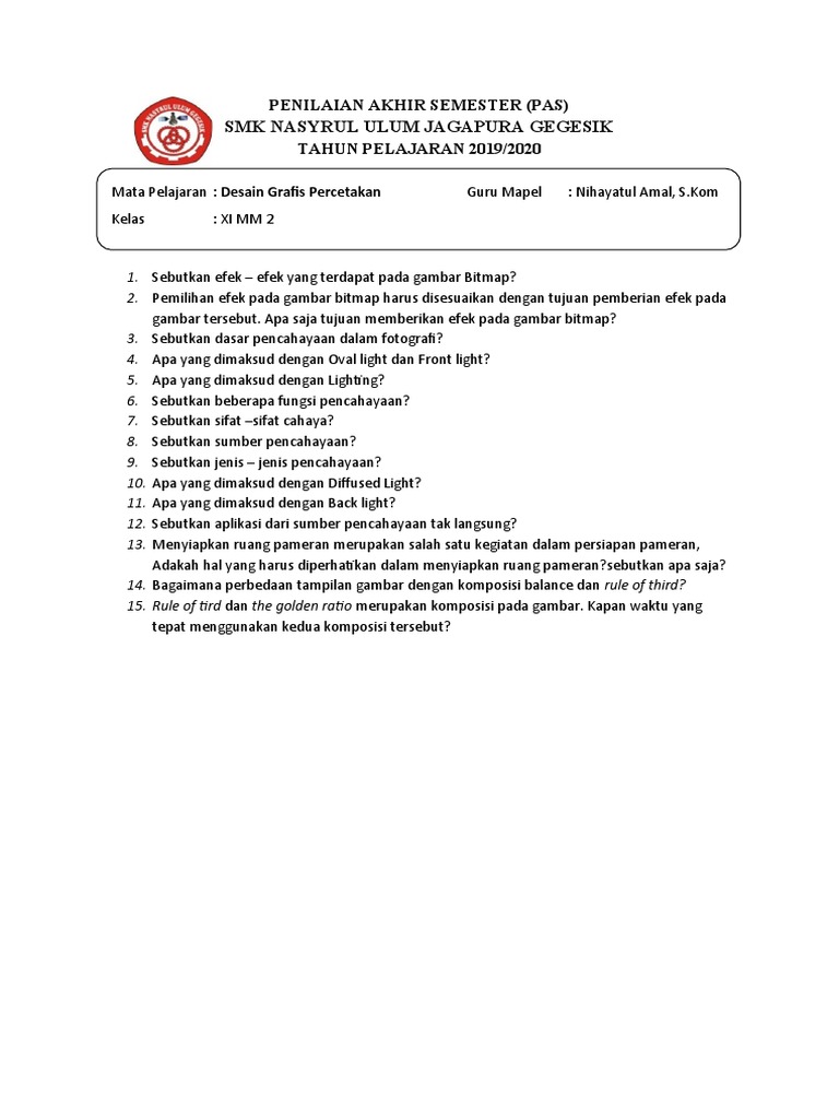 SOAL DGP XI MM 1 | PDF