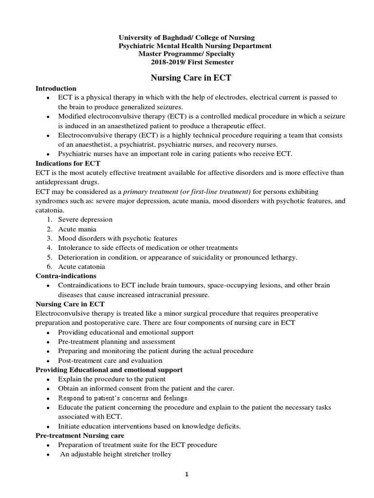 Nursing Care in ECT | PDF | Electroconvulsive Therapy | Psychiatry
