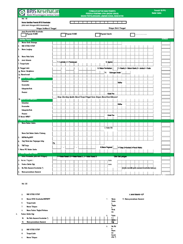 Formulir BPJS Kesehatan | PDF