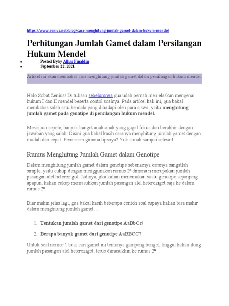 Menghitung Jumlah Gamet | PDF