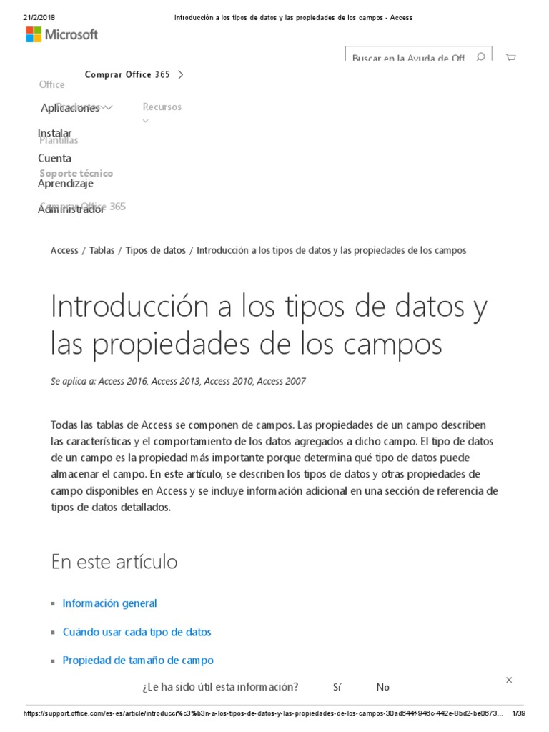 Introducción A Los Tipos de Datos y Las Propiedades de Los Campos - Access | Descargar gratis ...
