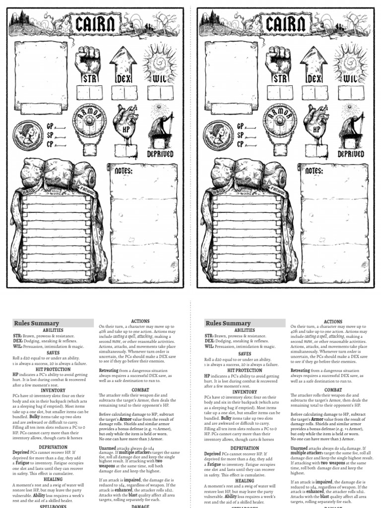 Cairn Character Sheet 2 Page Rules | PDF | Armour