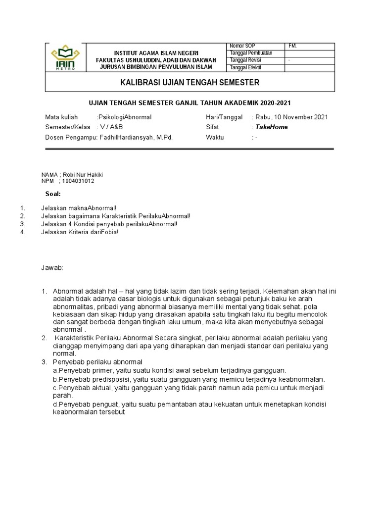 BPI B - UTS Psikologi Abnormal | PDF | Karier & Perkembangan | Pengembangan Diri
