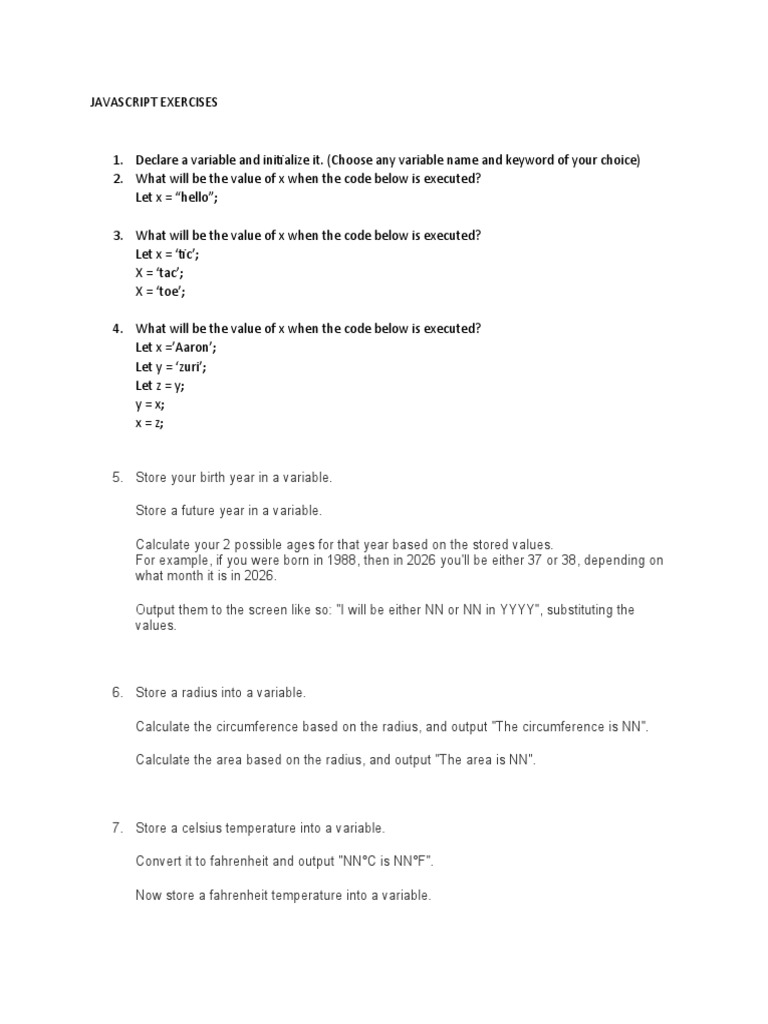 Javascript Exercises Pdf
