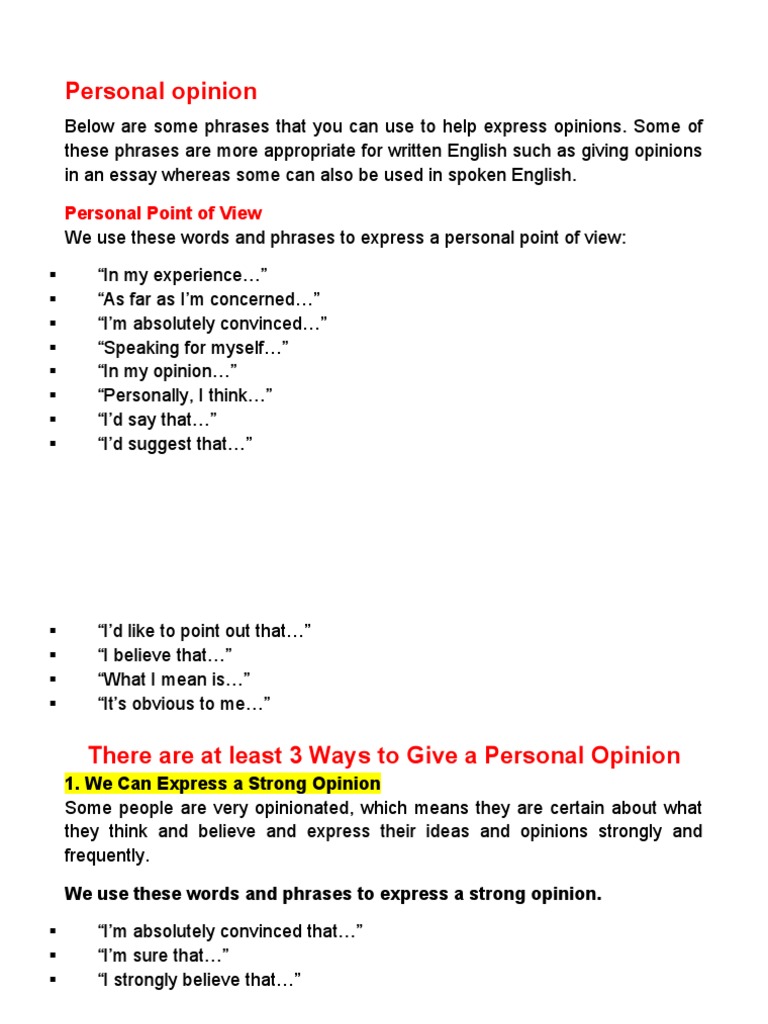 Personal Opinion | PDF | English Language | Philosophical Theories