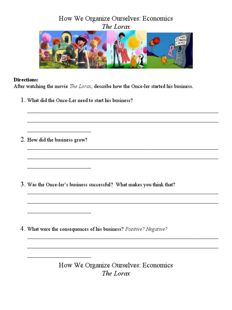The Lorax Economic Study Fun Activities Games Video Movie Activities ...
