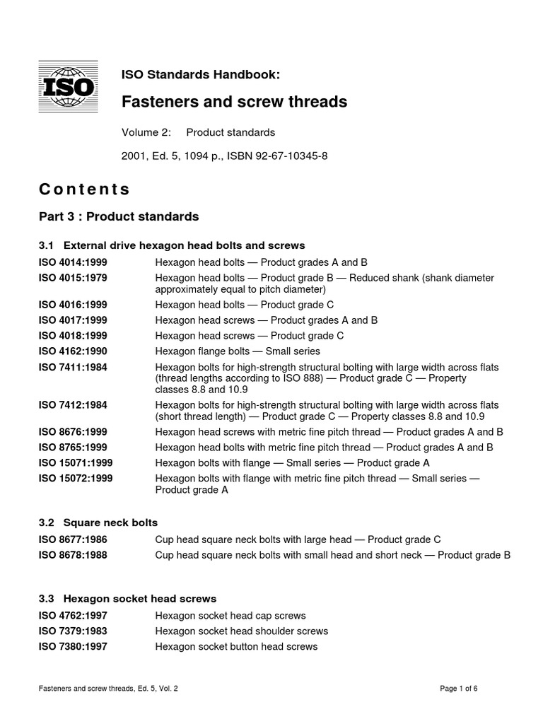 Fasteners and Screw Threads: ISO Standards Handbook | PDF | Screw | Nut ...