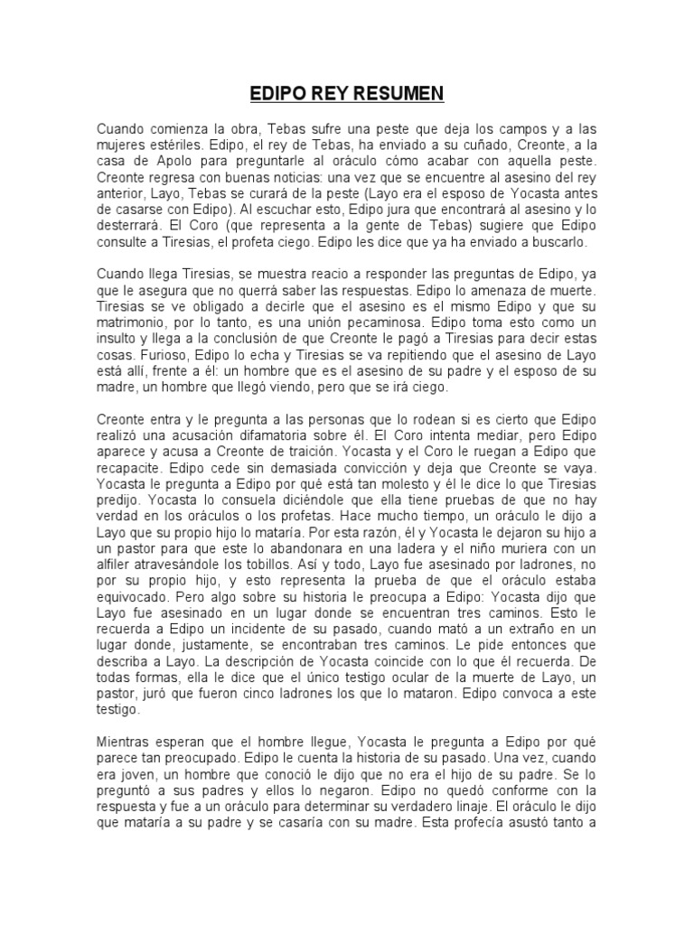 Edipo Rey Resumen | PDF | Edipo | Antigua Tebas (Beocia)