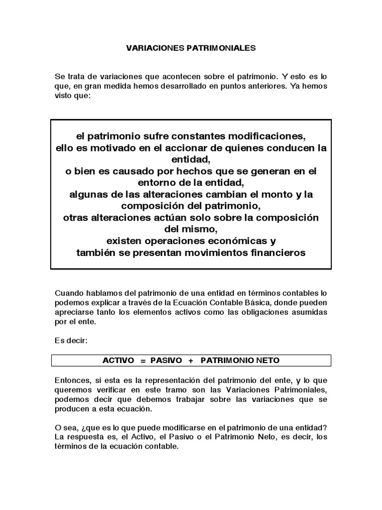 Lectura 3 VARIACIONES PATRIMONIALES | PDF | Contabilidad | Bienes (Ley)