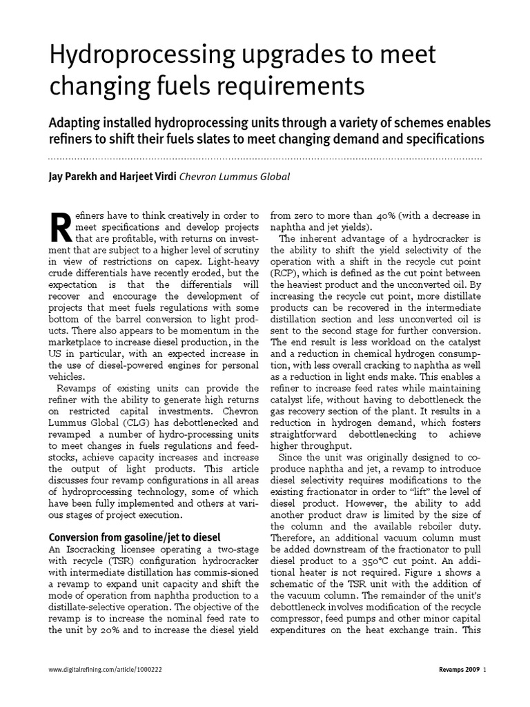 Hydroprocessing Upgrades To Meet Changing Fuels Requirements | PDF ...