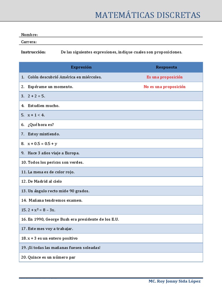 Tarea 1. Proposiciones Lógicas | PDF