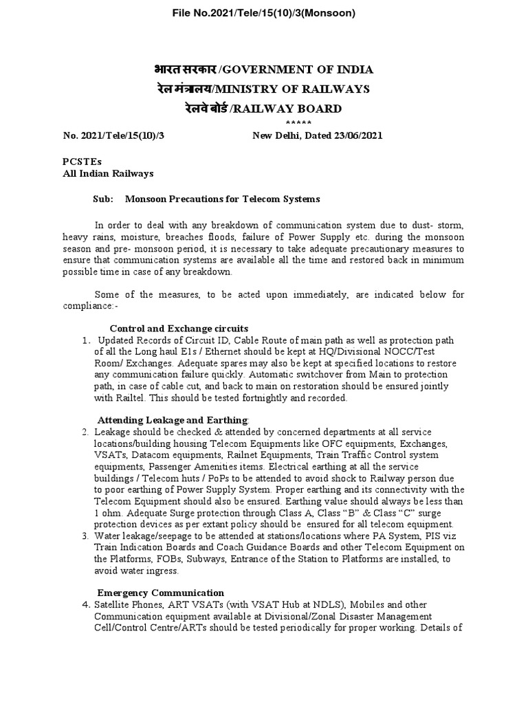 Reg Monsoon Precautions | PDF | Telephone | Mains Electricity