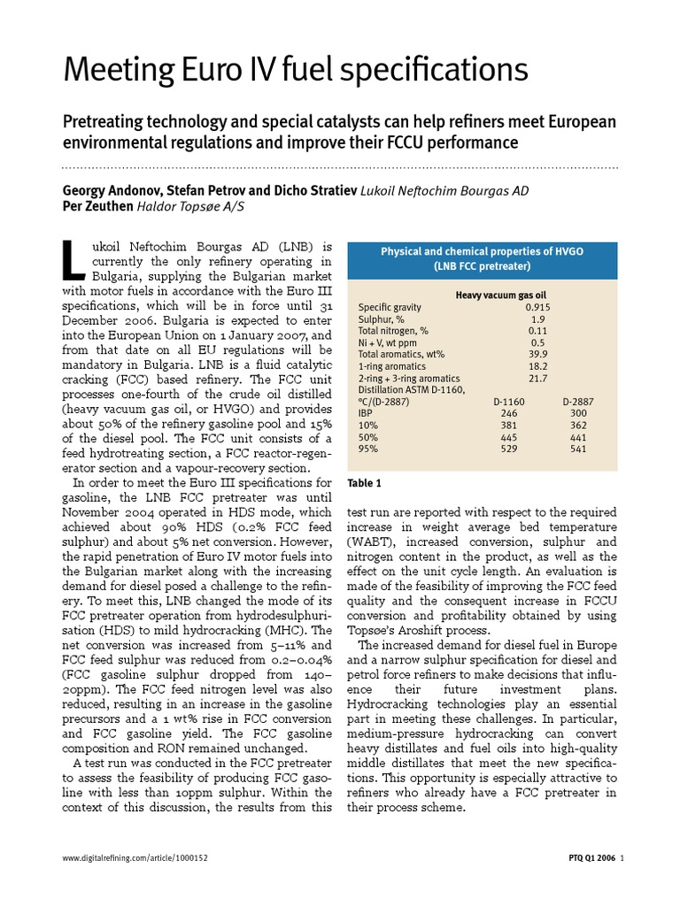 Meeting Euro IV Fuel Specifications | PDF | Cracking (Chemistry) | Gasoline
