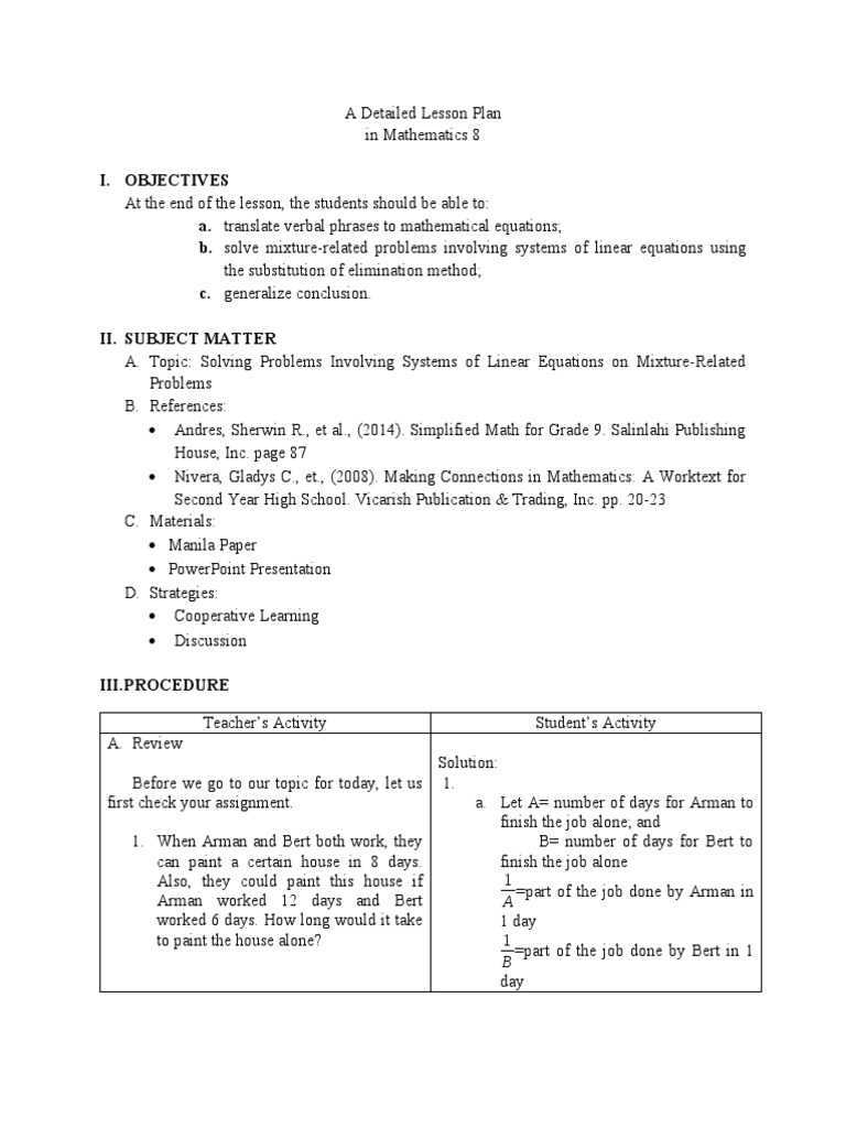 Solving Mixture Problems in Algebra | PDF | Equations | System Of ...