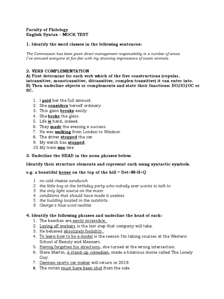 English Syntax Mock Test for Students | PDF