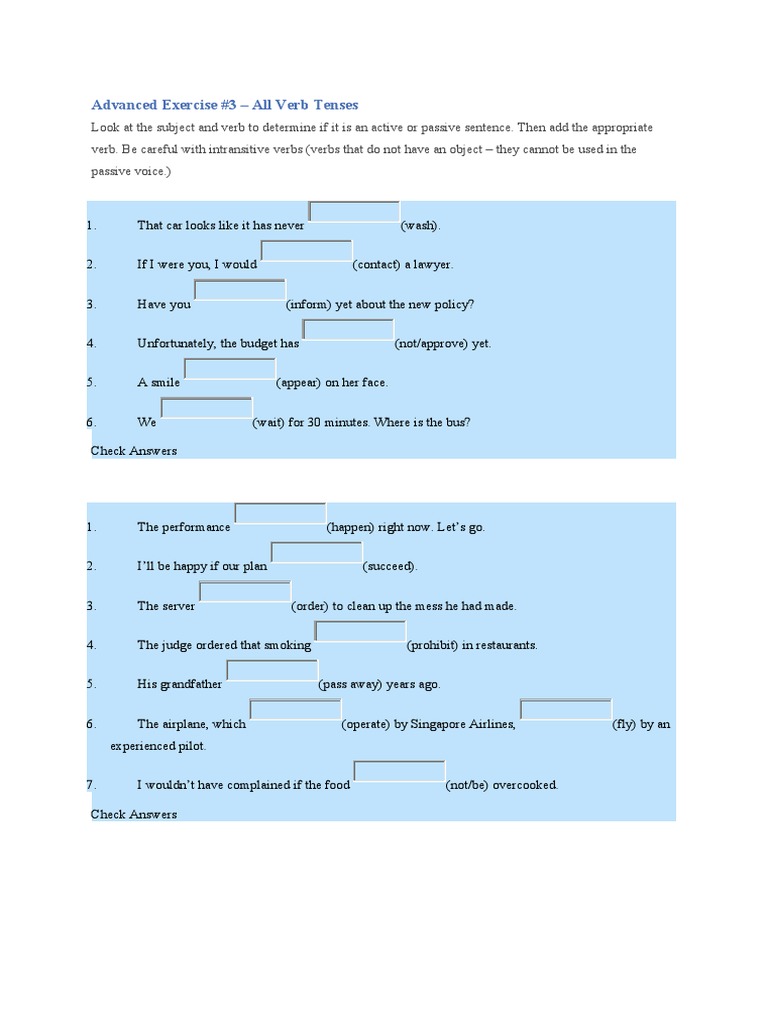 Advanced Exercise #3 - All Verb Tenses | PDF
