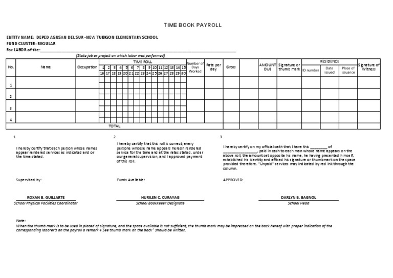 Time Book Payroll | Download Free PDF | Payroll