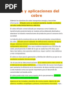 Aplicaciones y Usos Del Cobre | PDF | Cobre | Bronce