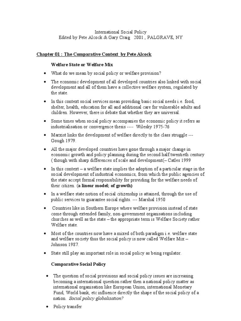 Chapter 01: The Comparative Context by Pete Alcock Welfare State or ...