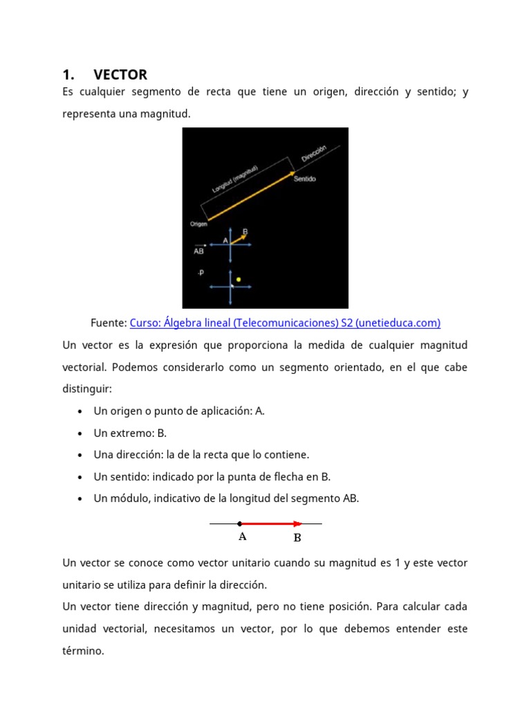 Glosario Producto Escalar y Vectorial y Vectores en RN | PDF | Vector Euclidiano | Escalar ...