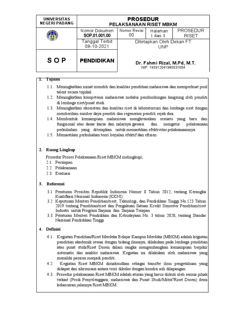 Sop Riset MBKM | PDF