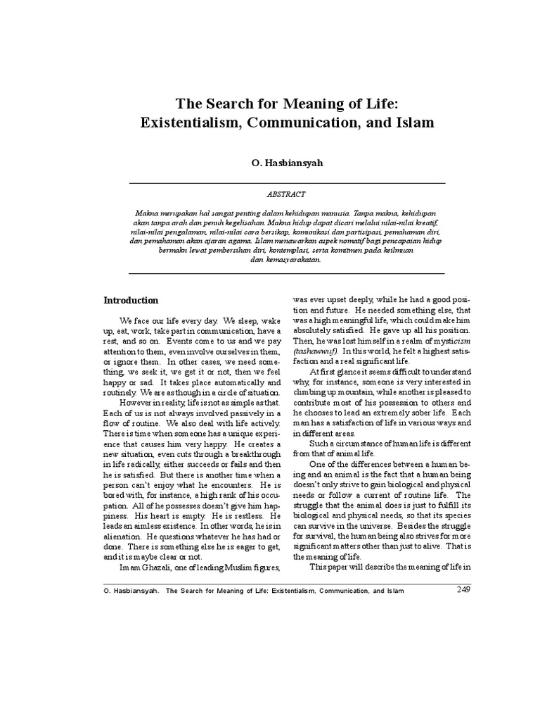 The Search for Meaning: Existentialism, Communication, and Islam | PDF ...