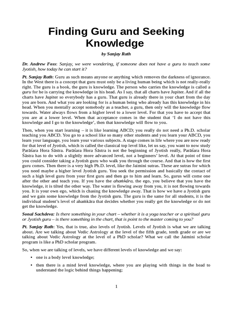 Finding Guru and Seeking Knowledge: Jyotish, How Today He Can Start It ...