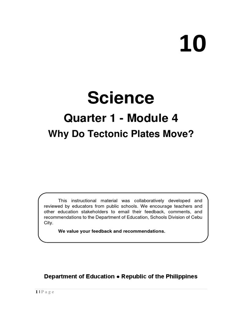 Science: Quarter 1 - Module 4 | PDF | Plate Tectonics | Earth