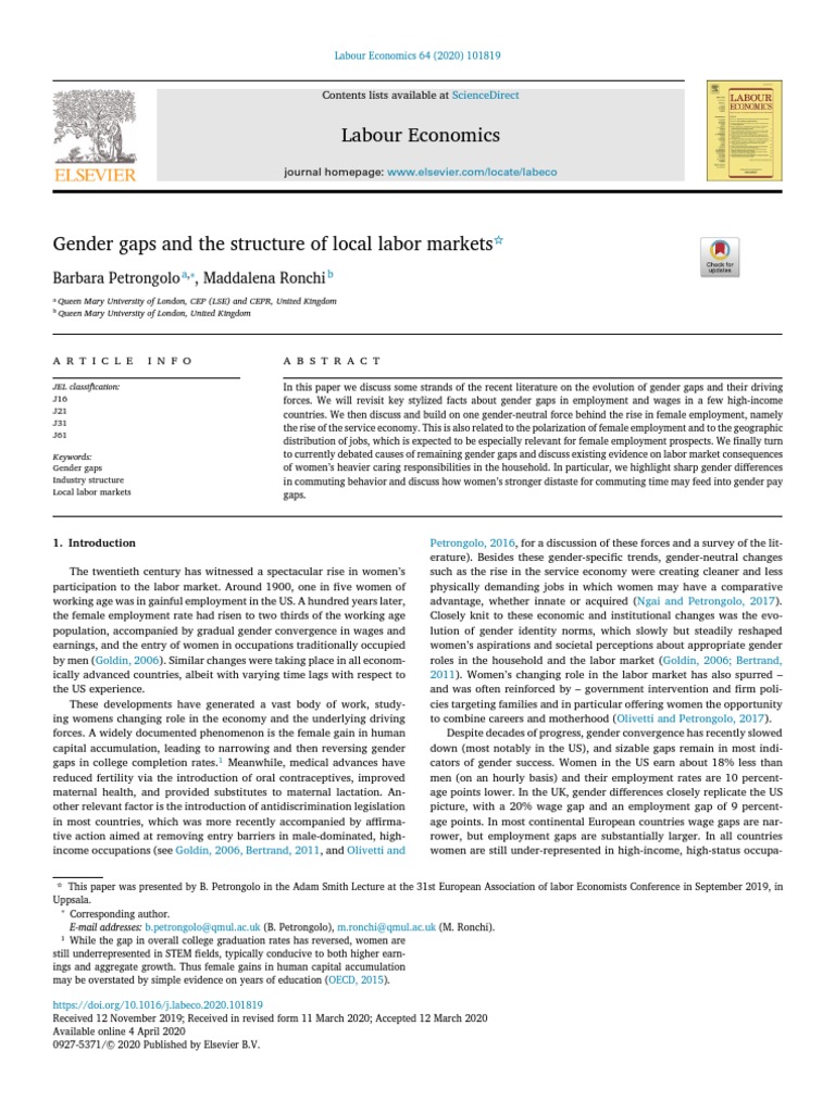 Gender Pags and The Structure of Labor Markets | PDF | Gender Pay Gap ...