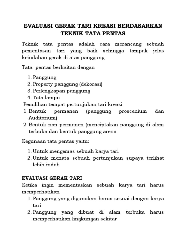 Evaluasi Gerak Tari dan Tata Pentas | PDF | Seni