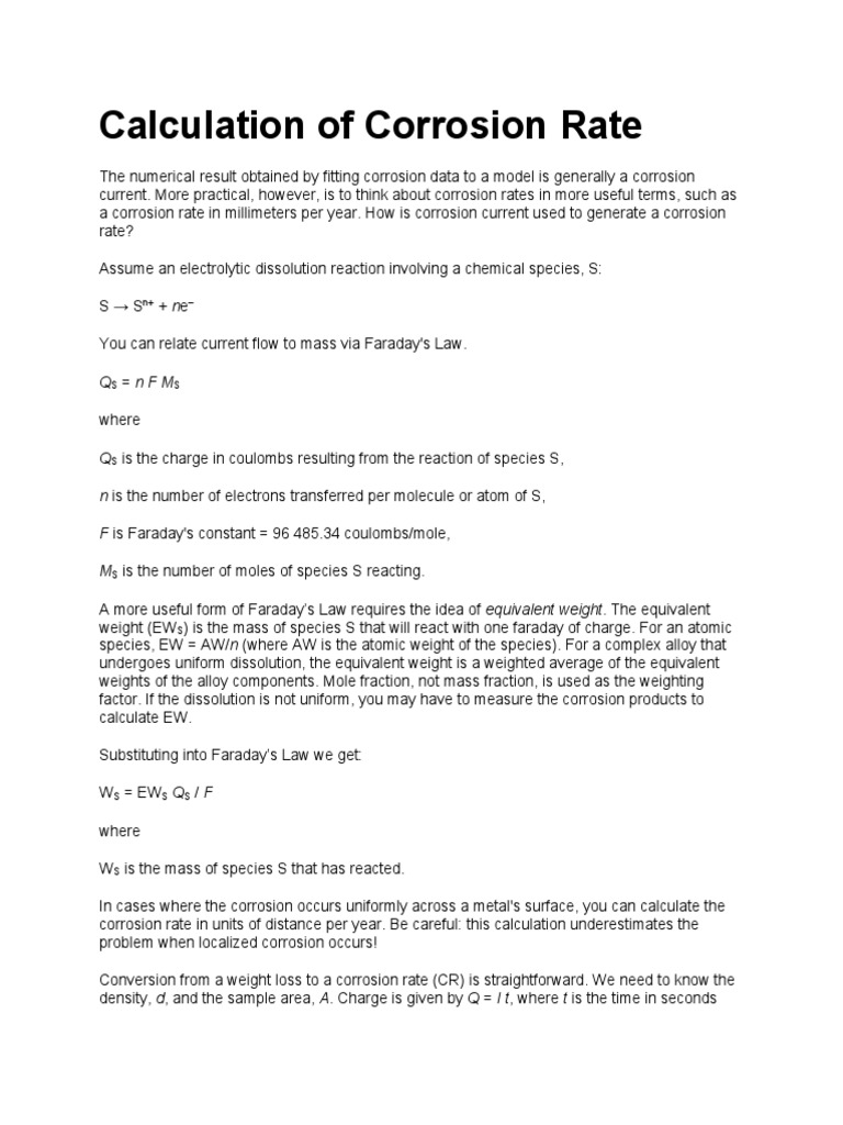 Calculation of Corrosion Rate | PDF | Mole (Unit) | Corrosion
