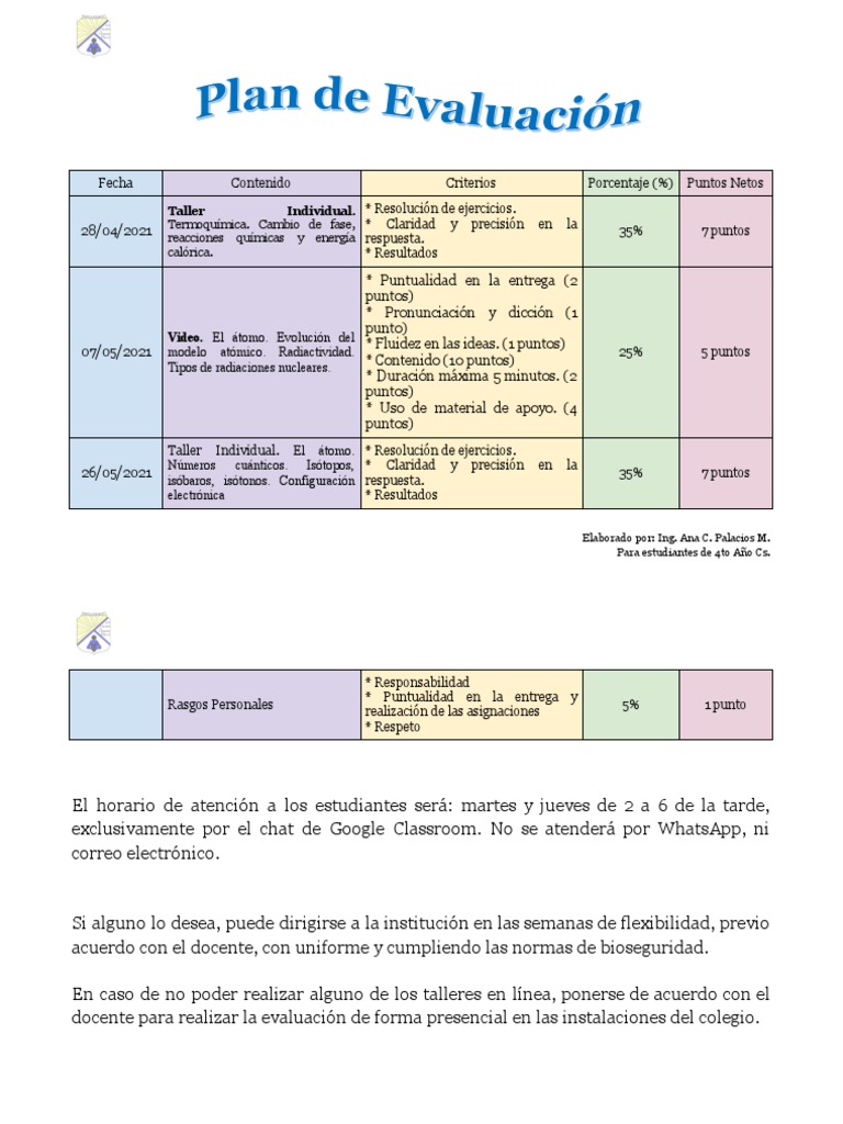 QUIMICA Plan de Evaluación III Lapso 4to Año | PDF | Física | Naturaleza