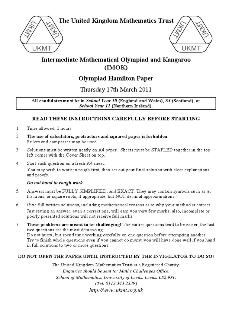 UKMT - IMOK - Hamilton - Intermediate Mathematical Olympiad and ...